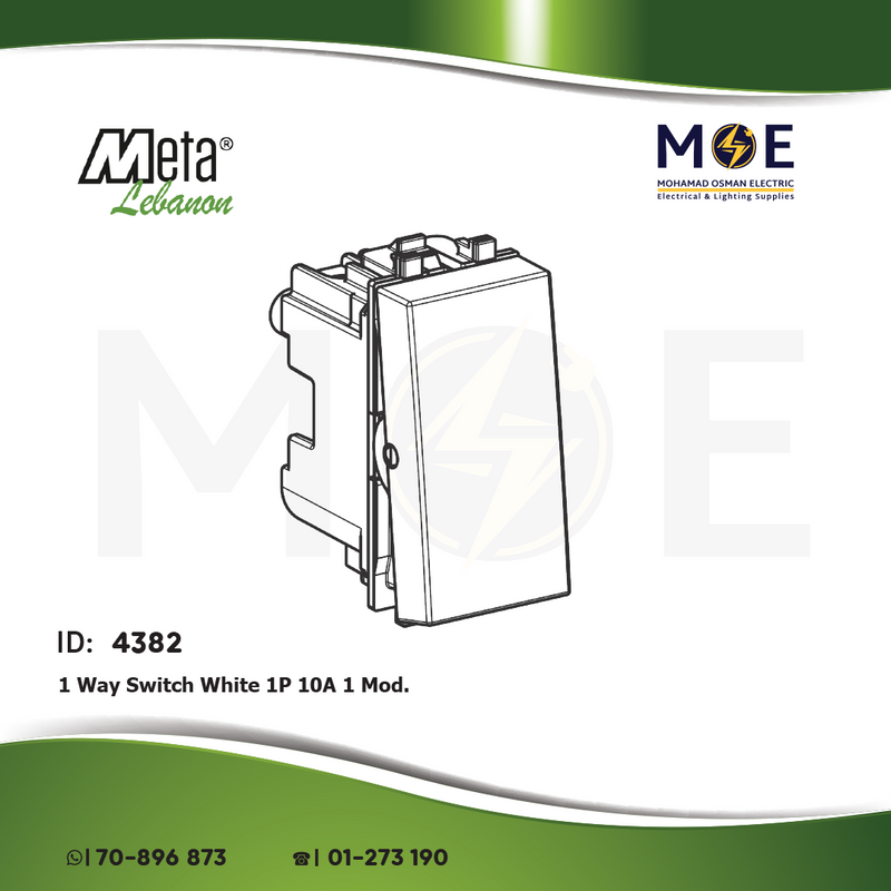 Meta One Way Switch White 1P 10A 1 Module | 43B001 – MOElectric